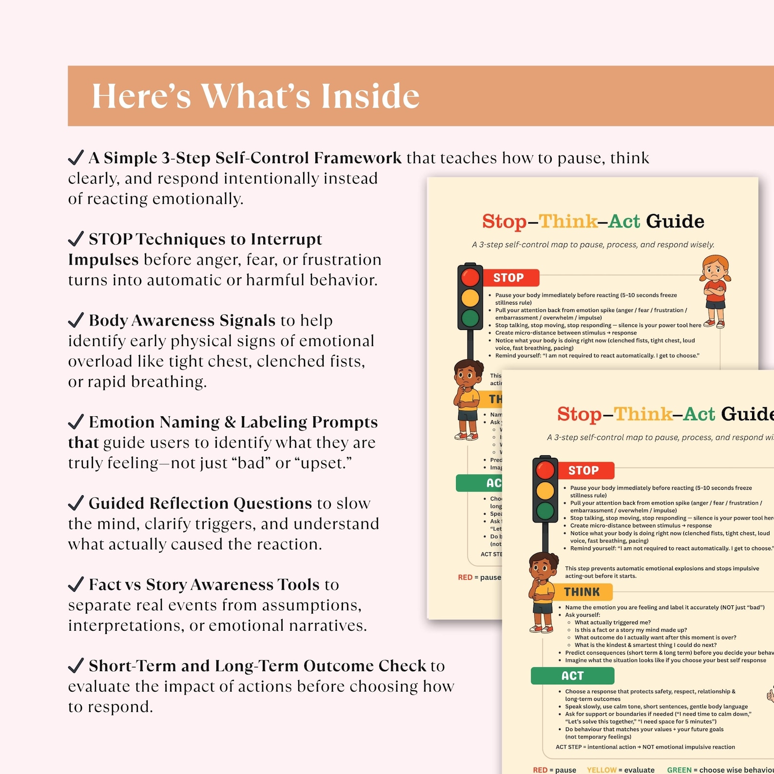 Stop Think Act Guide, Emotional Regulation and Self Control Chart for ...