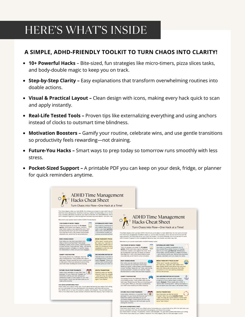 ADHD Time Management Hacks Cheat Sheet, Productivity and Focus ...