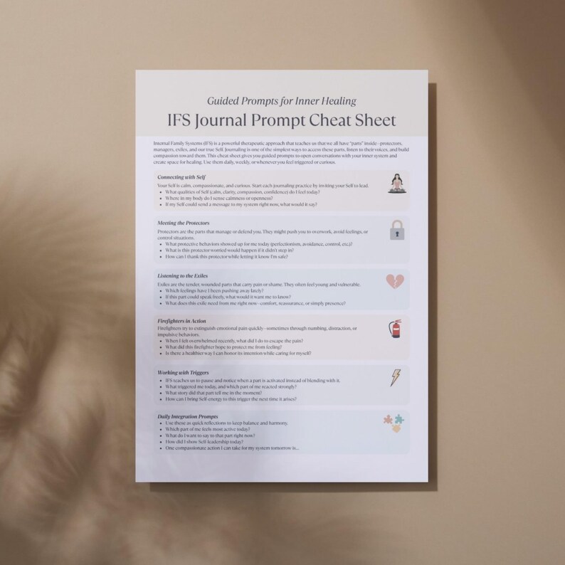 IFS Journal Prompts Cheat Sheet, Trauma Healing and Self-reflection ...