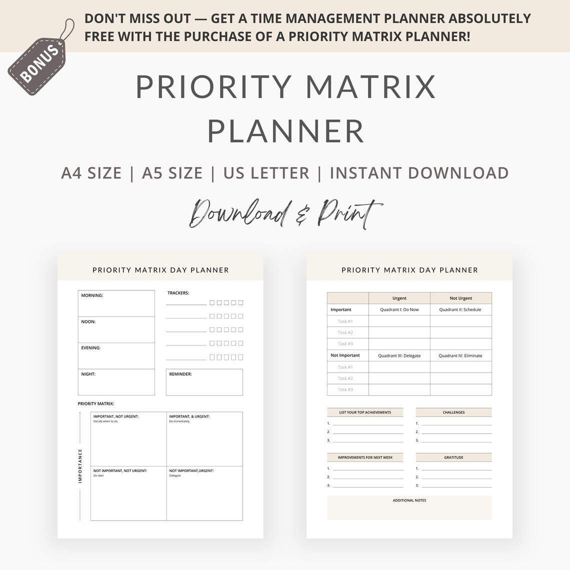 Priority Matrix Planner for Productivity Strategies Daily Task ...