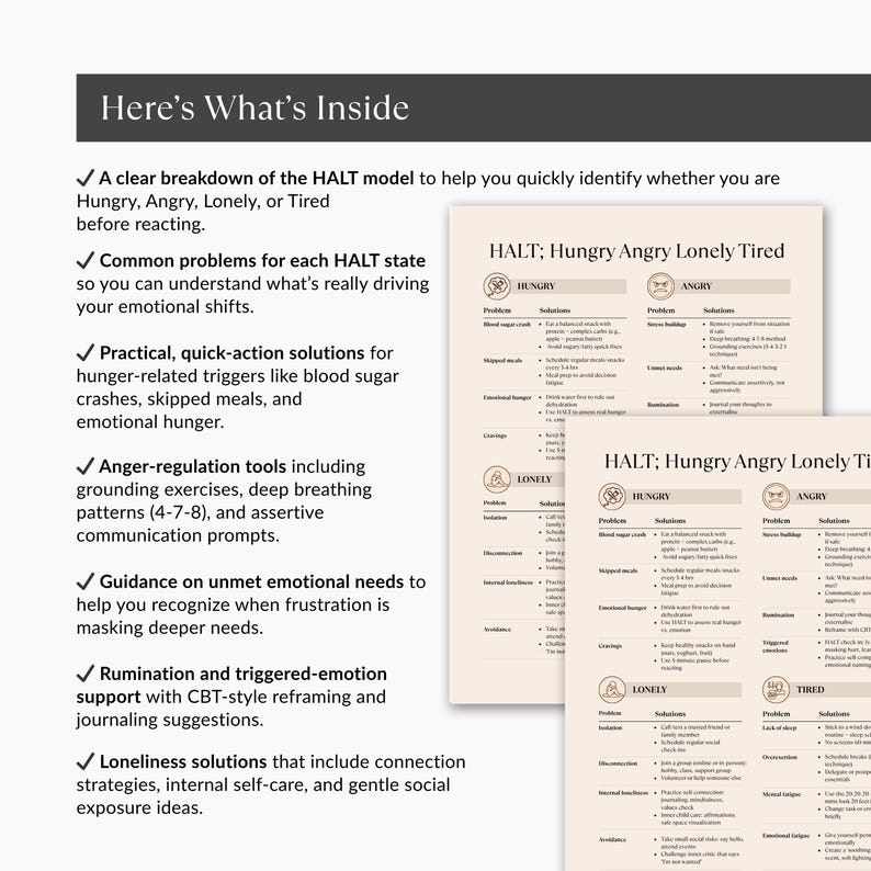 HALT Emotional Regulation Printable, Stress Relief and Self-care Tool ...