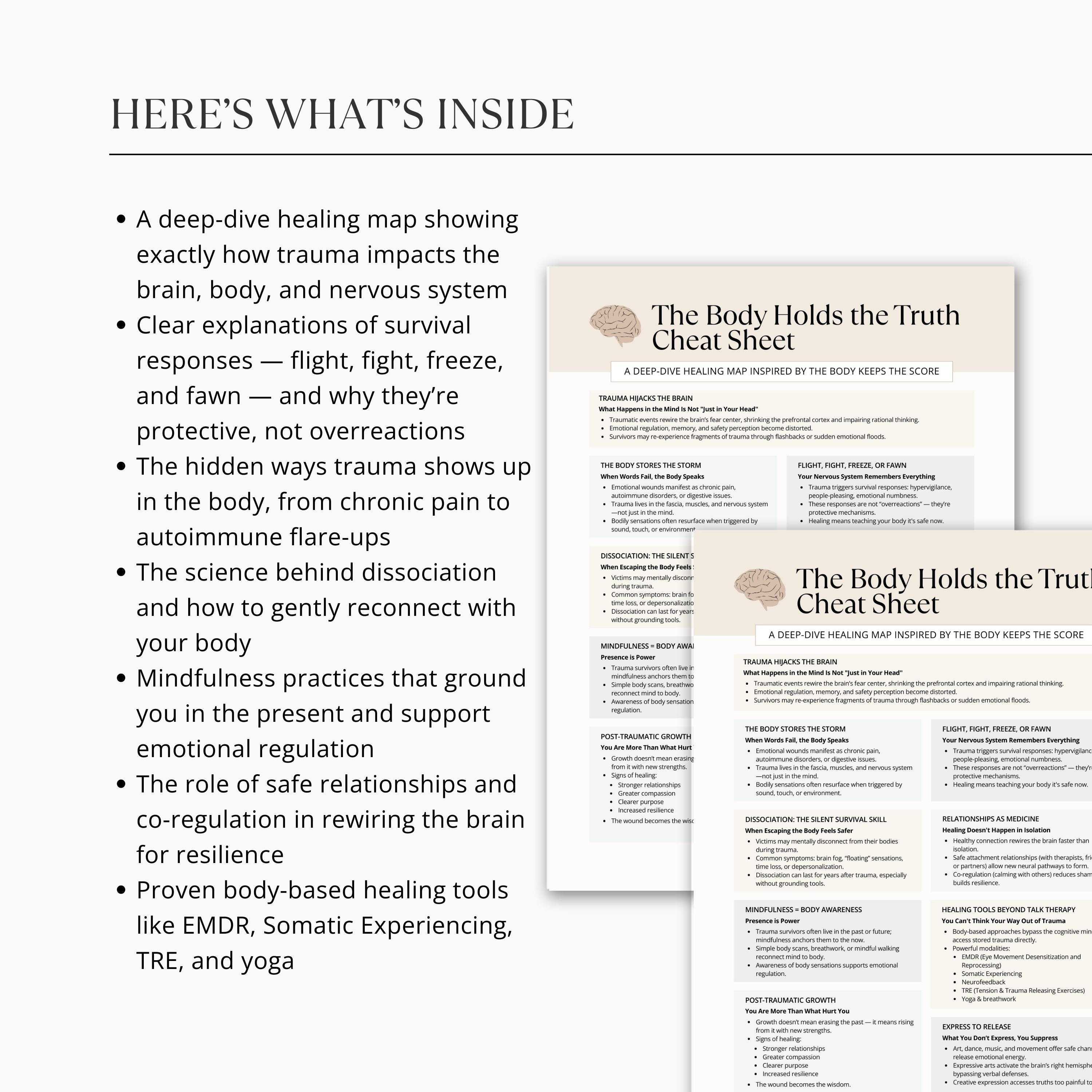 Trauma Healing Cheat Sheet, Somatic Therapy and Nervous System Guide ...