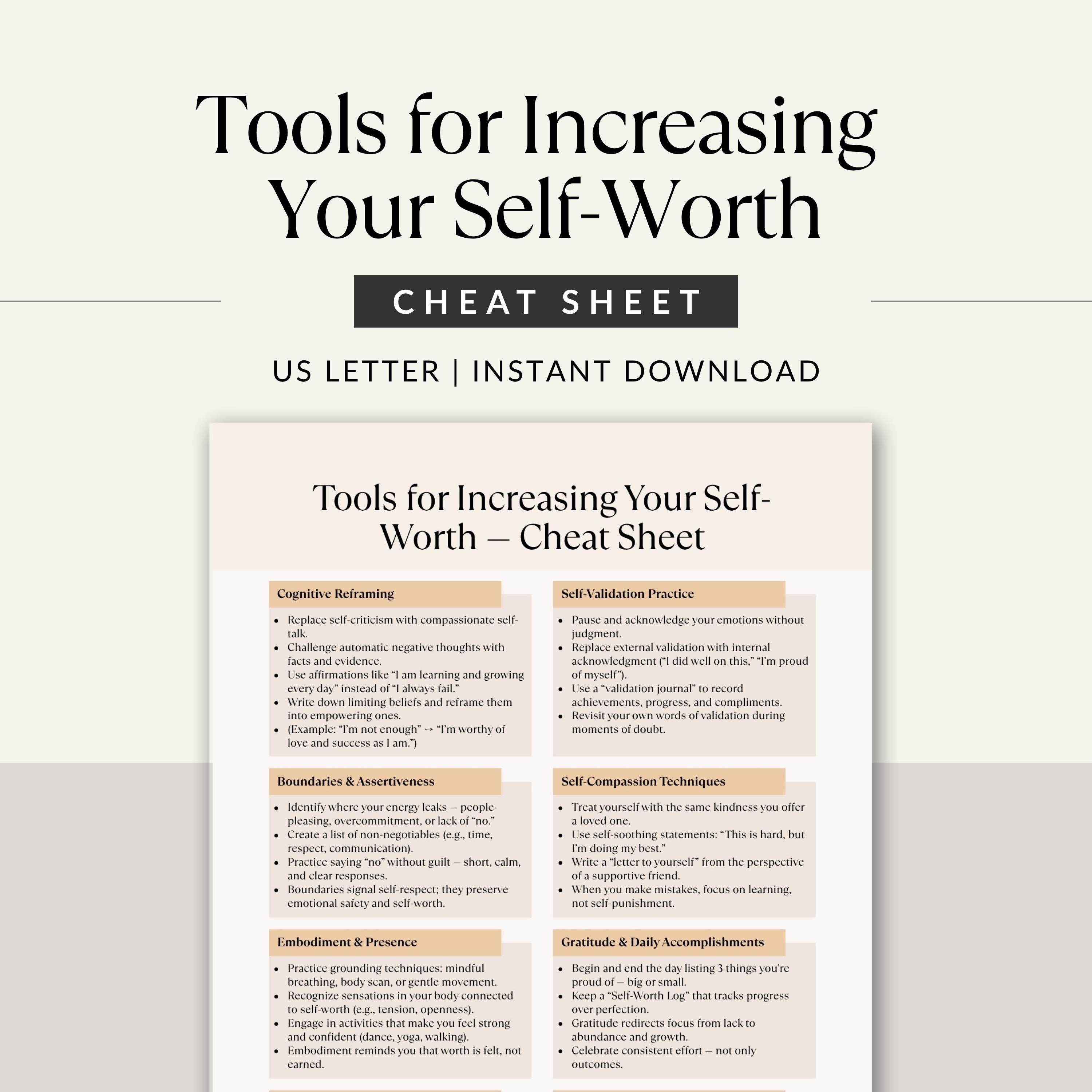 Self Worth and Confidence Printable, Therapy Worksheet for Self Love ...