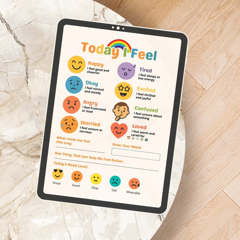 Mood Tracker for Kids, Feelings Chart Printable for Emotional Learning ...
