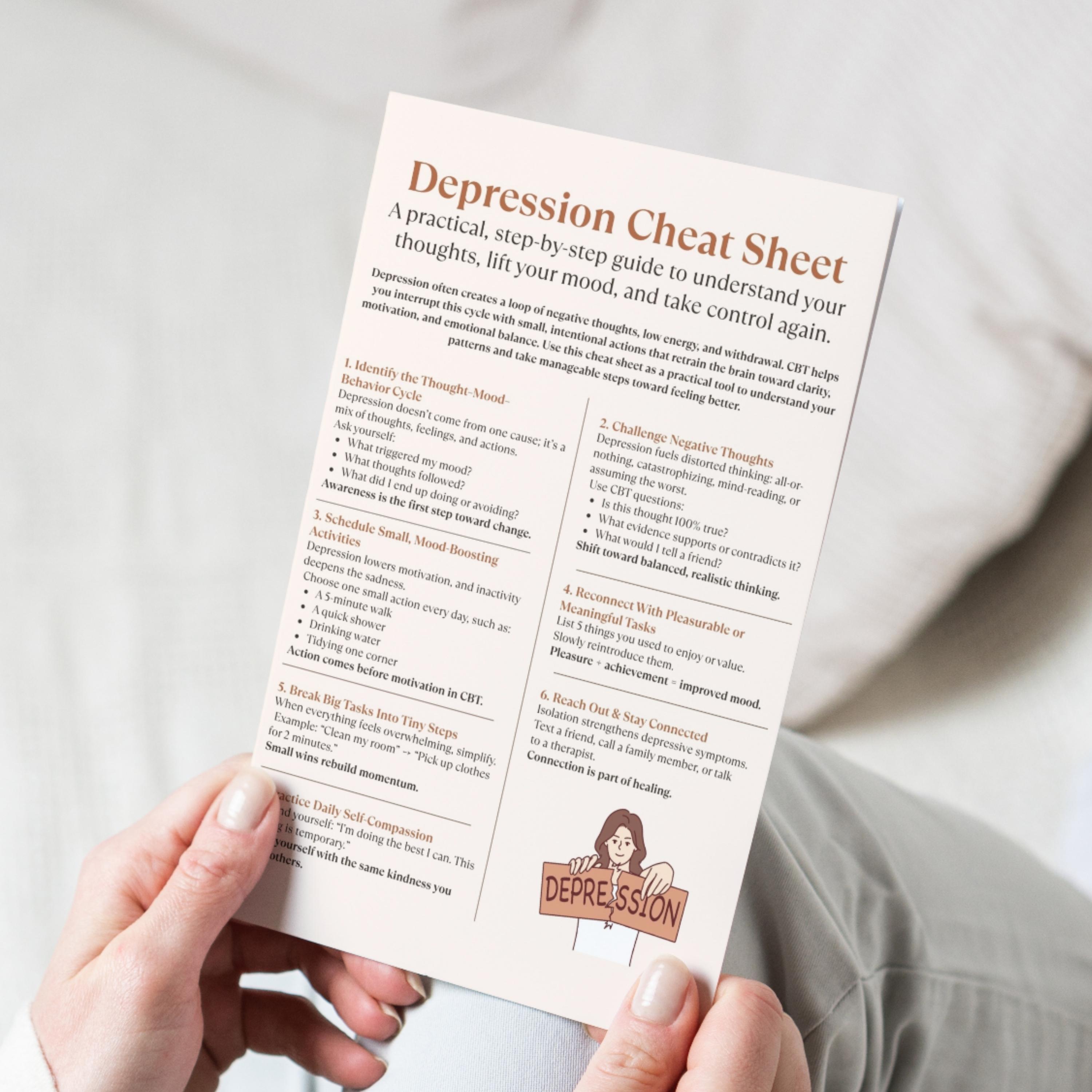 Depression Cheat Sheet, CBT for Depression, Mood Support Worksheet - Etsy