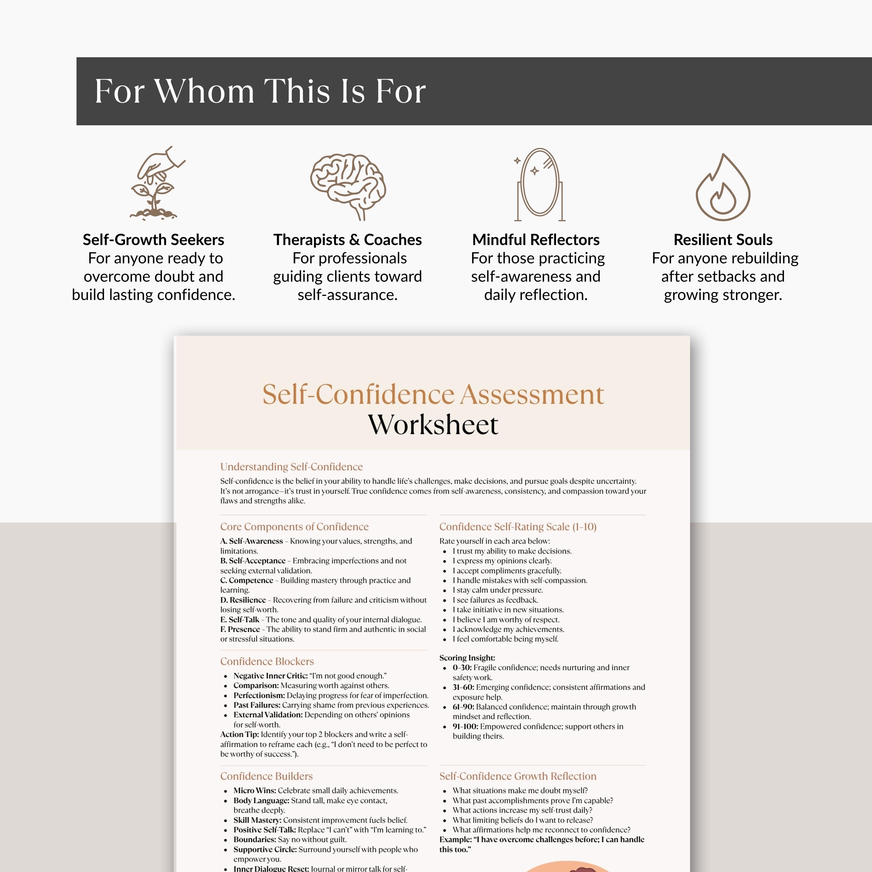 Self Confidence Worksheet: Assessment & Growth Guide (printable PDF) - Etsy