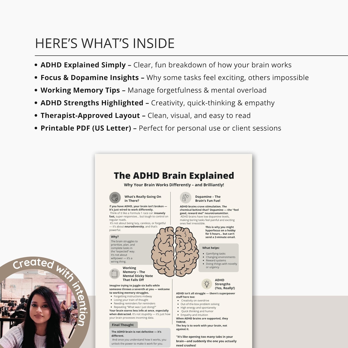 ADHD Brain Explained Cheat Sheet, Neurodiversity Educational Printable ...