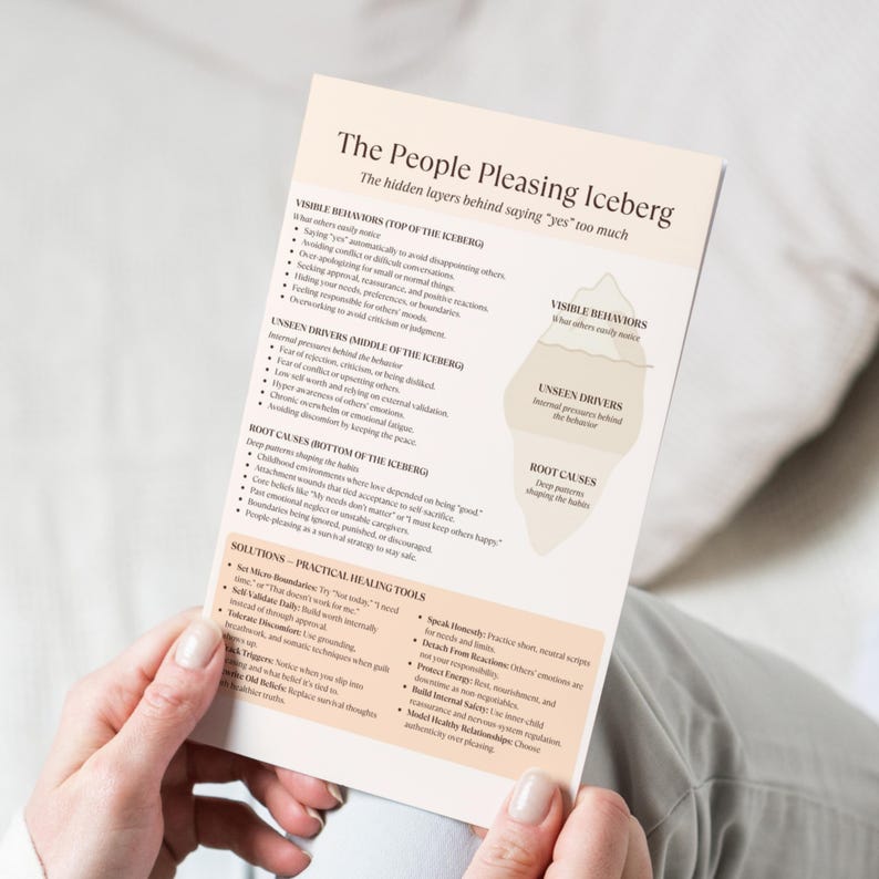 People Pleasing Iceberg Cheat Sheet, Trauma Healing Worksheet, Boundary ...