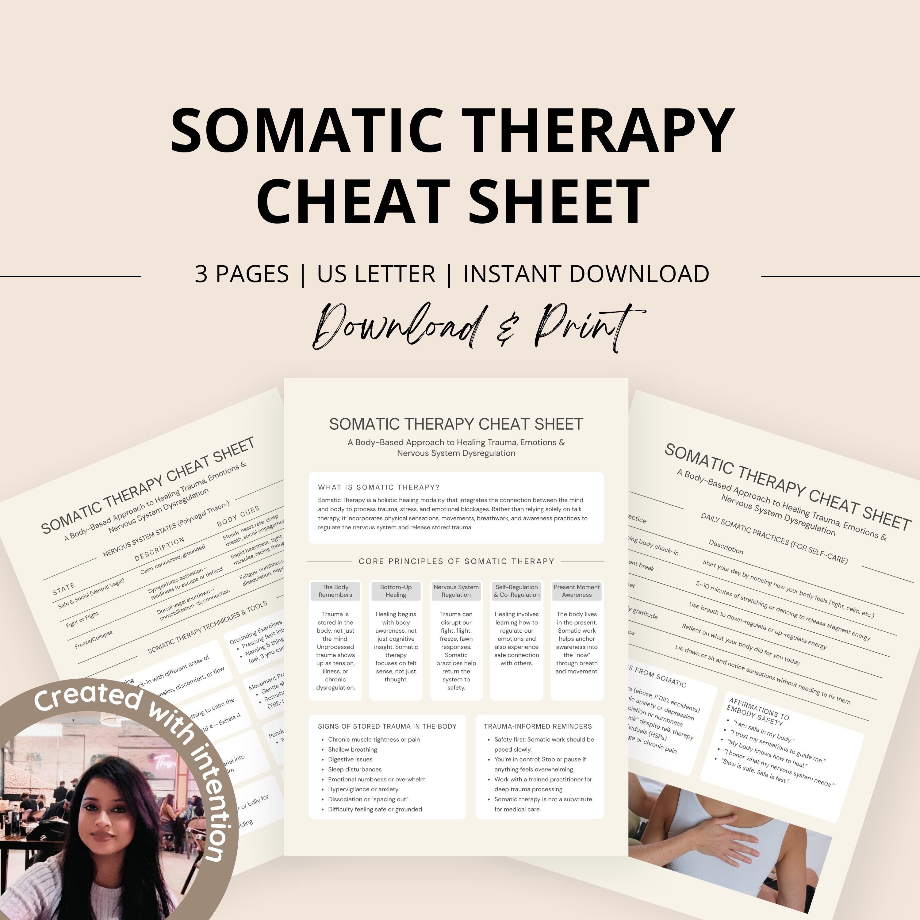 Somatic Therapy Cheat Sheet, Trauma Healing and Nervous System ...