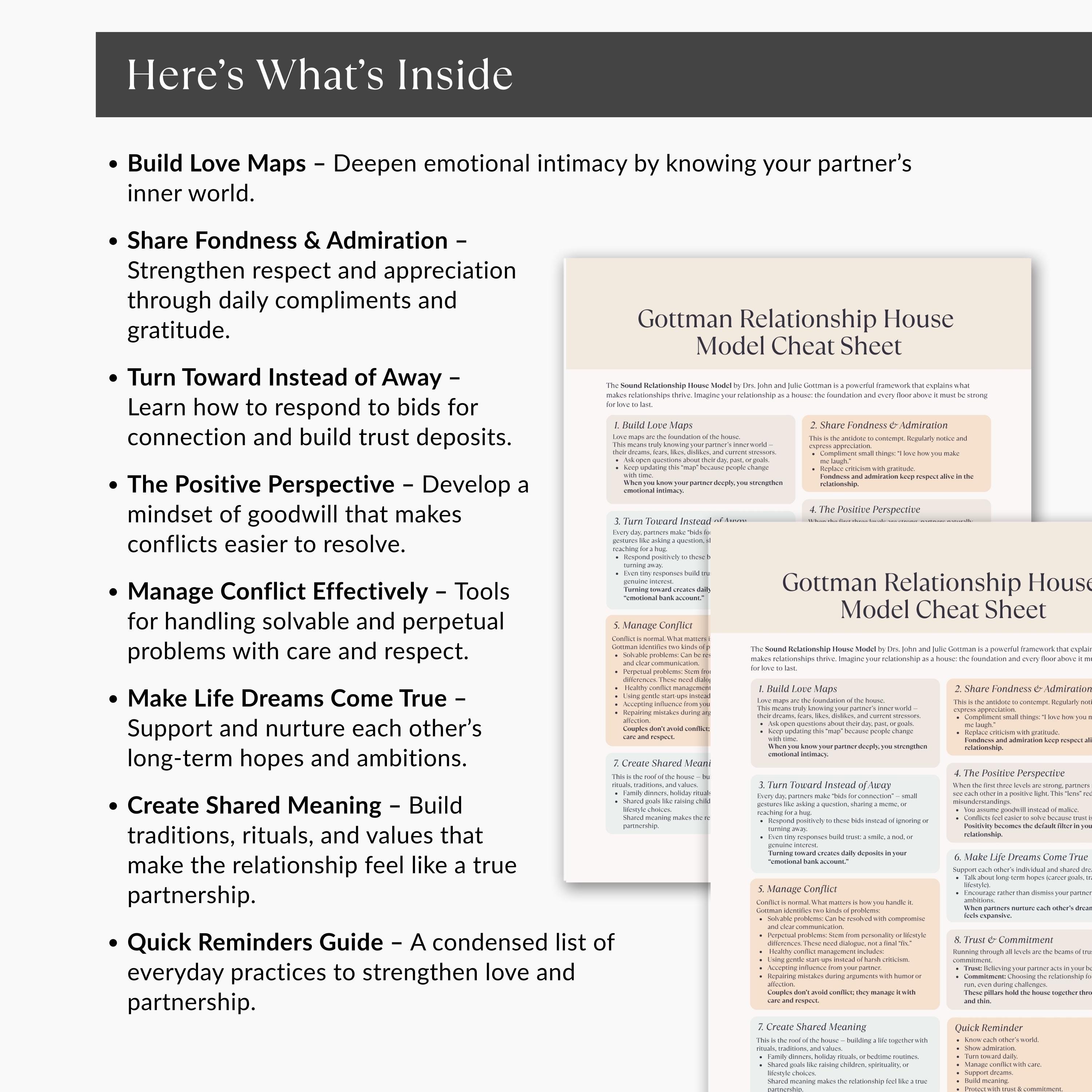 Gottman Relationship House Cheat Sheet, Couples Therapy Worksheet ...