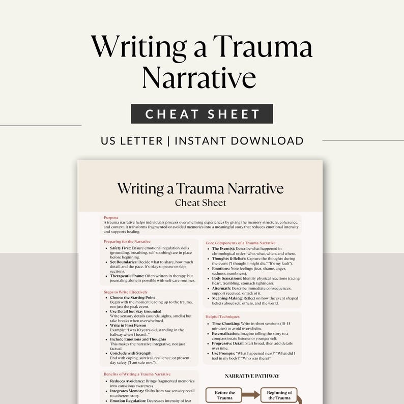 Trauma Narrative Therapy Worksheet: Healing Journal (printable PDF) - Etsy