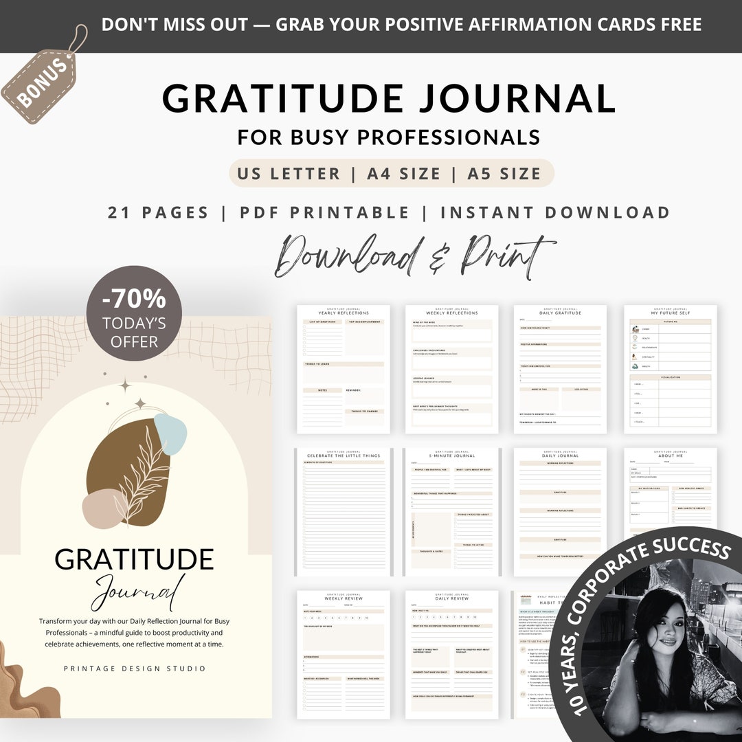 Printable Gratitude Journal for Personal Growth and Daily Reflection ...