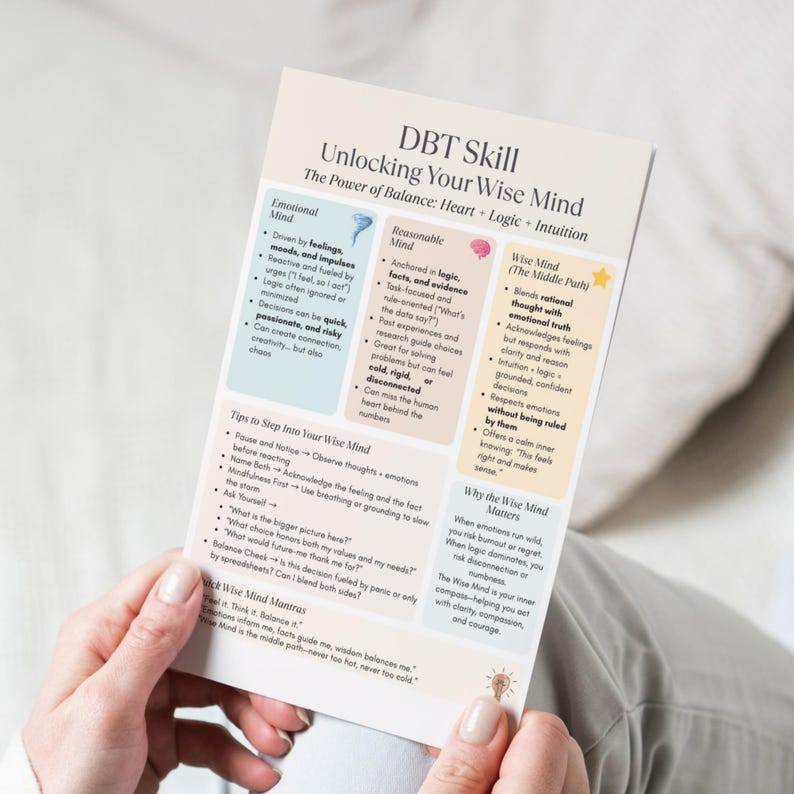 DBT Skills Cheat Sheet, Wise Mind Printable for Emotional Balance (PDF ...