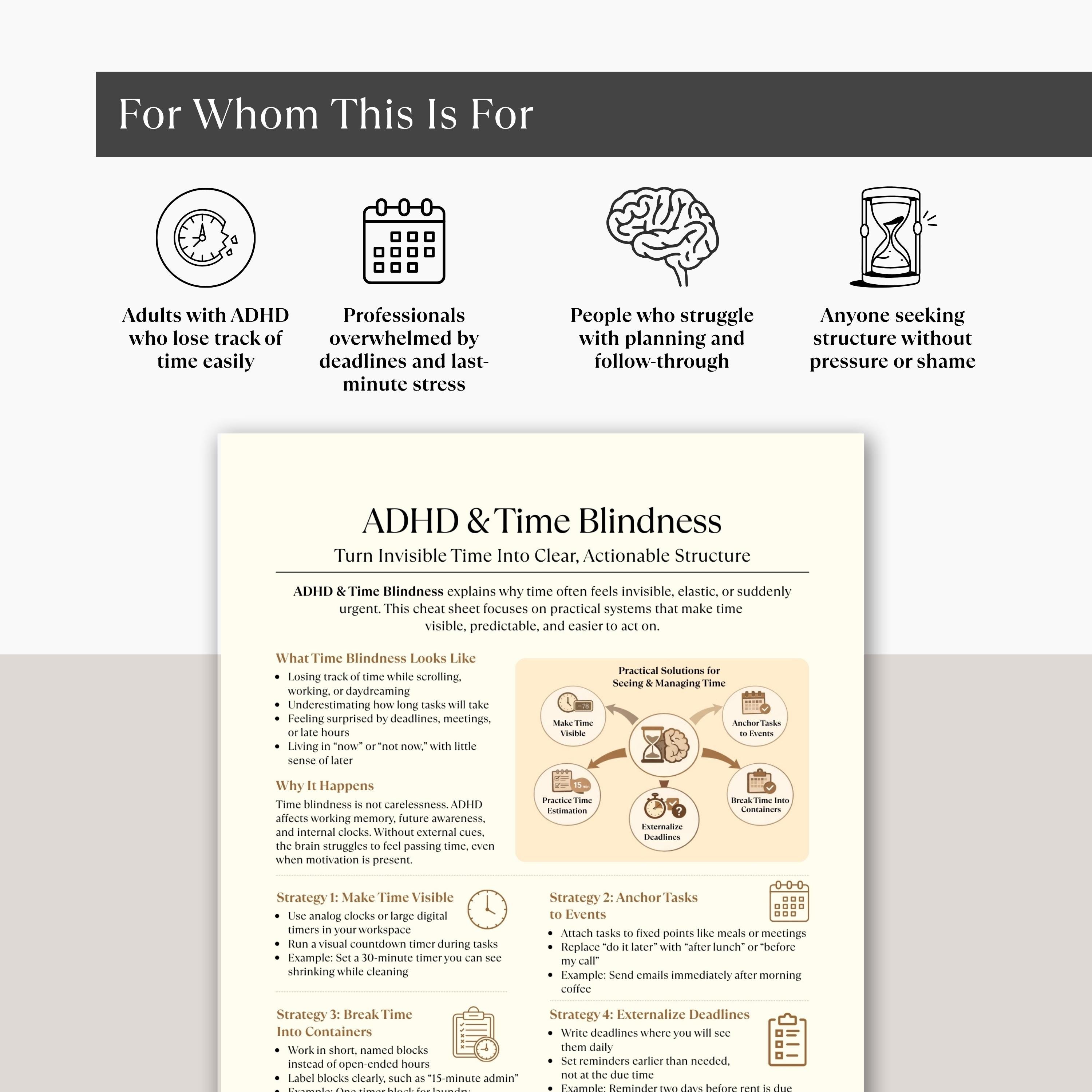 ADHD Time Blindness Cheat Sheet, Time Management Printable for Adults ...