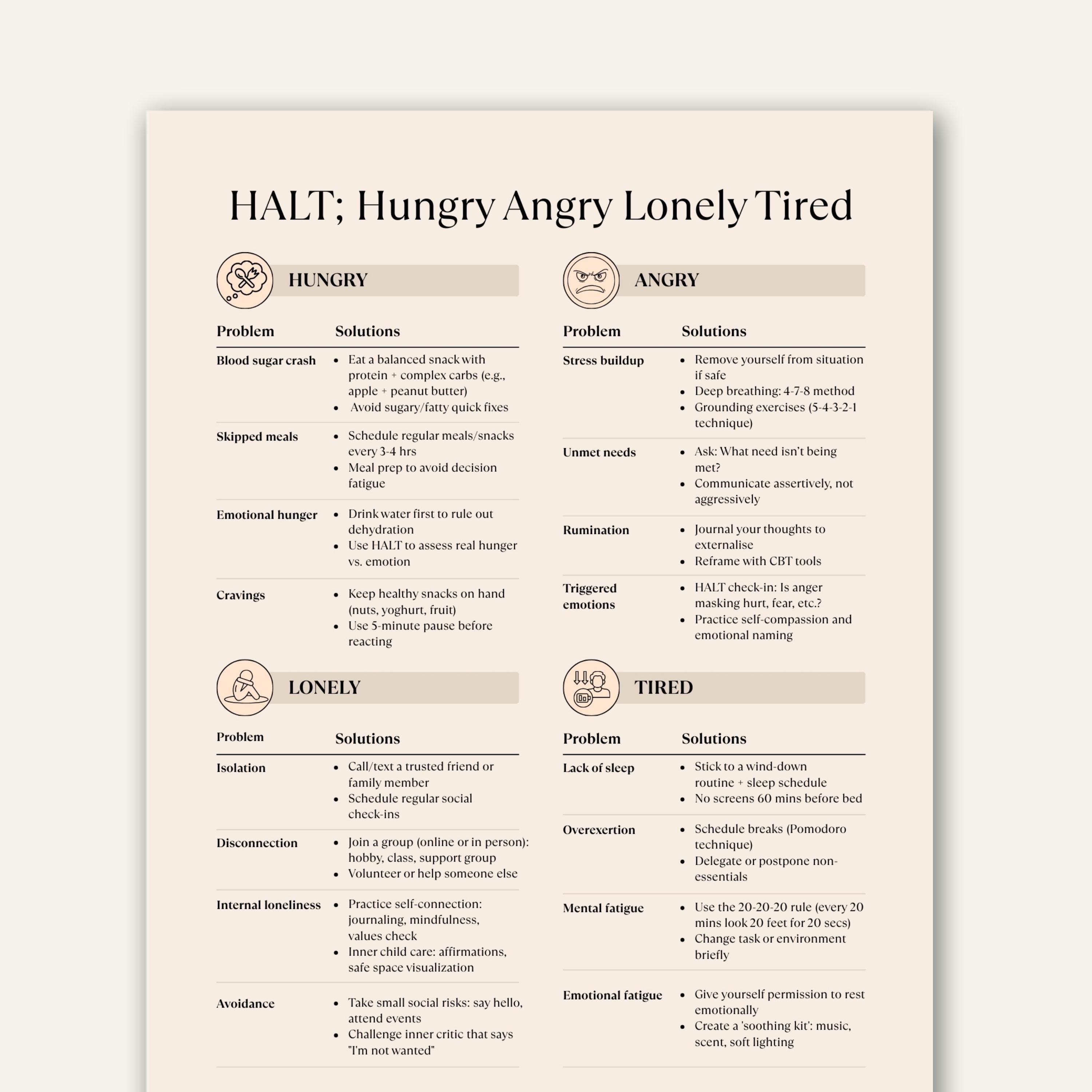 HALT Emotional Regulation Printable, Stress Relief and Self-care Tool ...
