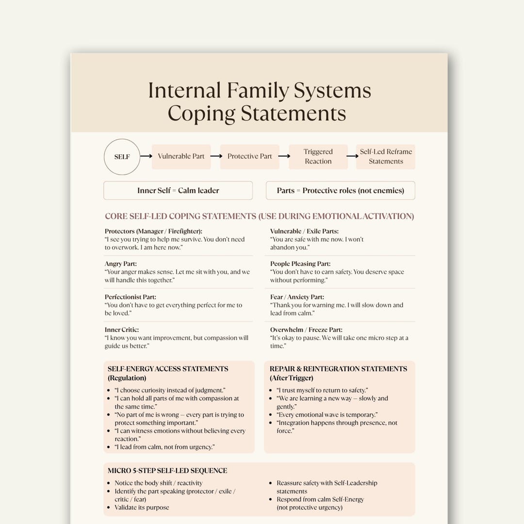 Internal Family Systems Coping Statements, IFS Therapy Worksheet, Self ...