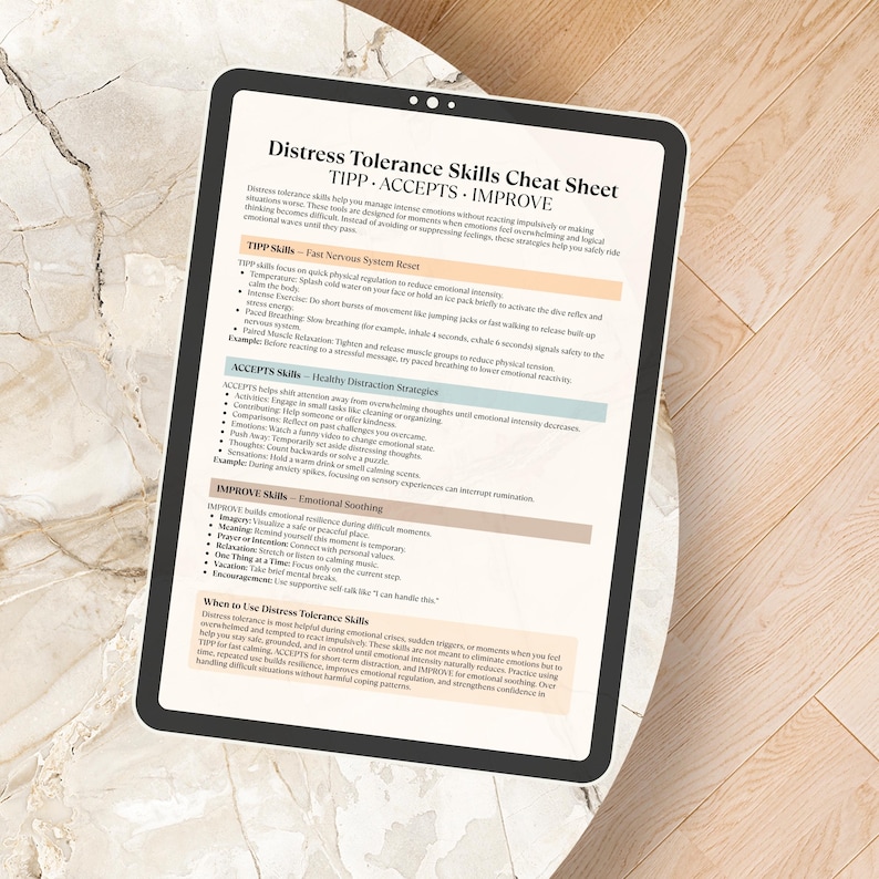 Distress Tolerance Skills Cheat Sheet, DBT Skills Printable, Emotional ...