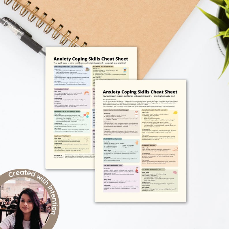 Anxiety Coping Skills Cheat Sheet, Stress Relief and Grounding ...