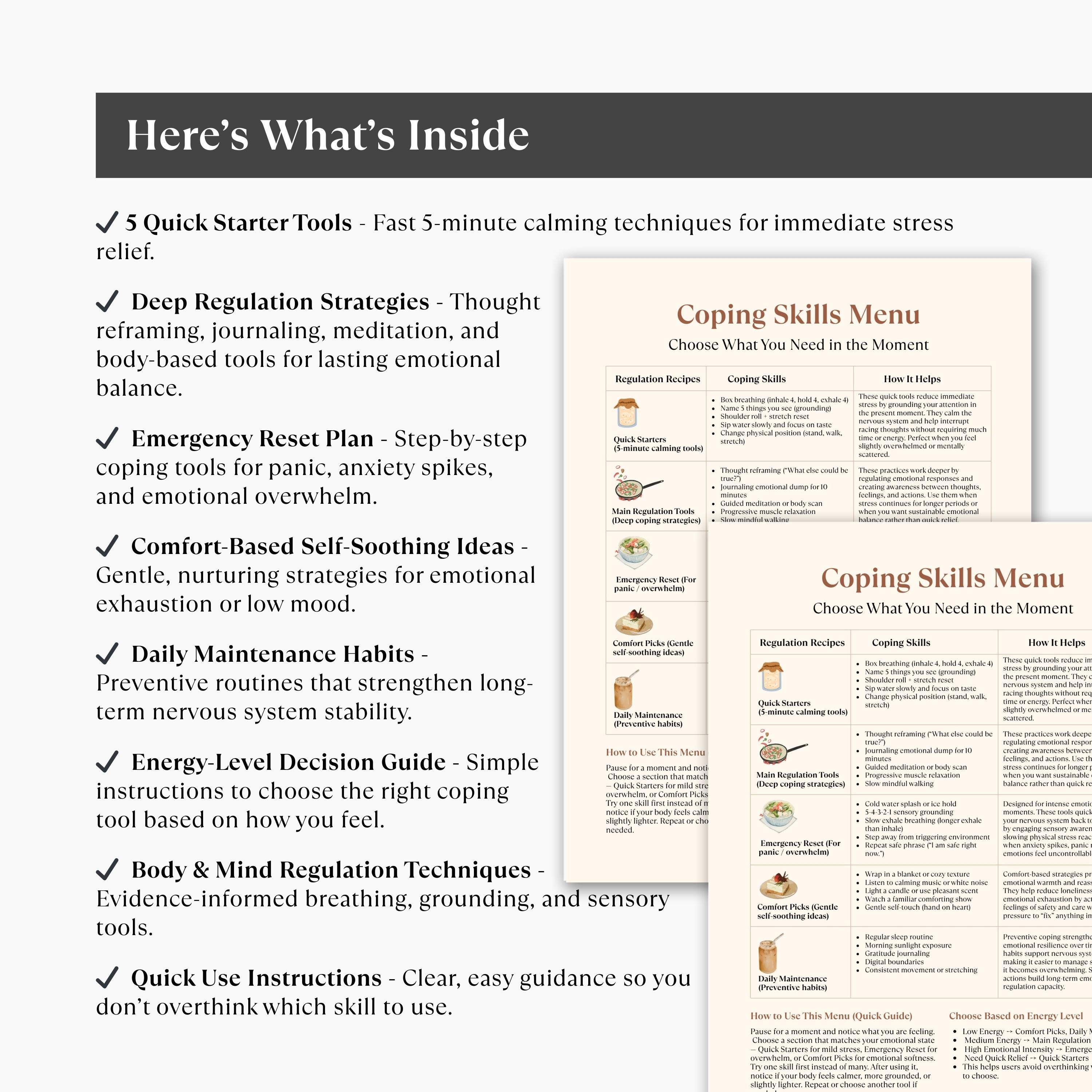 Coping Skills Menu Printable, Anxiety Coping Tools, Nervous System ...