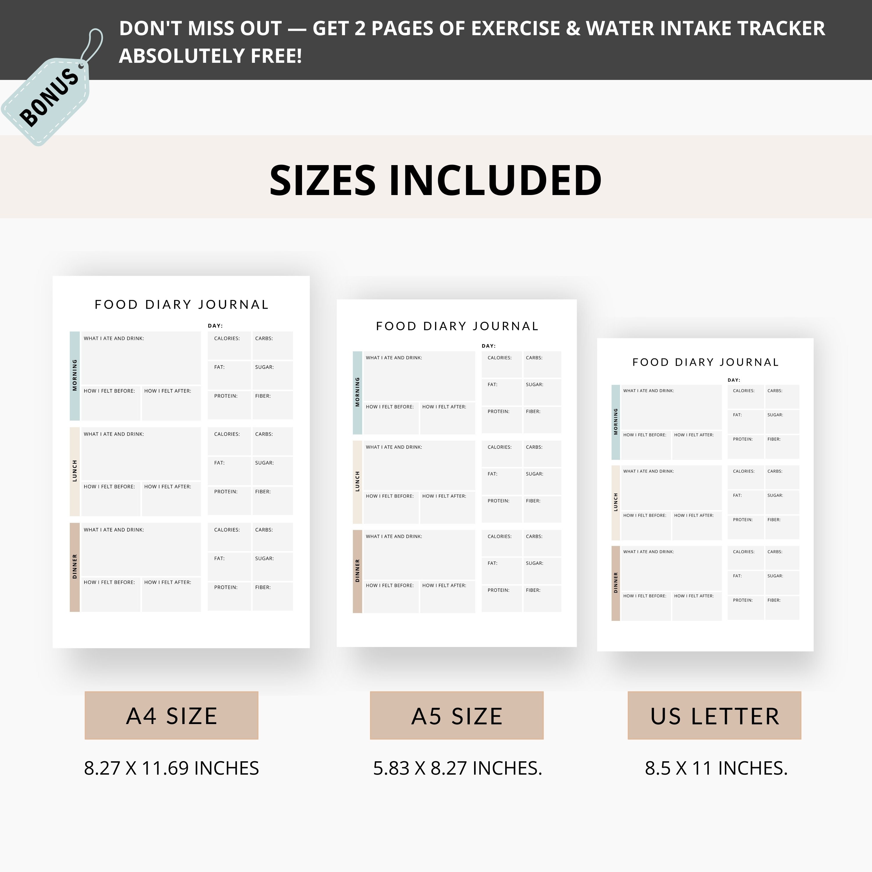 Printable Daily Food Diary Journal for Mindful Eating Practices, Meal ...