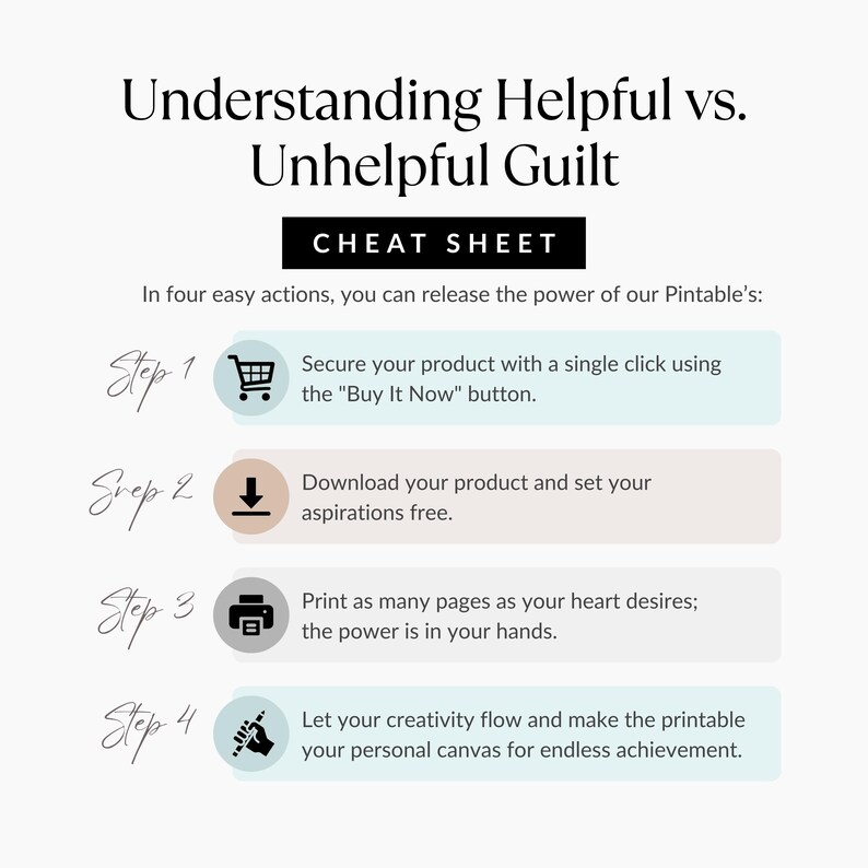 Understanding Helpful Vs Unhelpful Guilt Printable, Mental Health Cheat ...