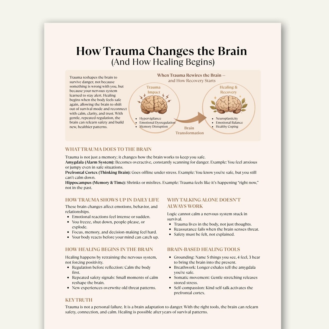 How Trauma Changes the Brain Cheat Sheet, Trauma Healing Guide, Nervous ...
