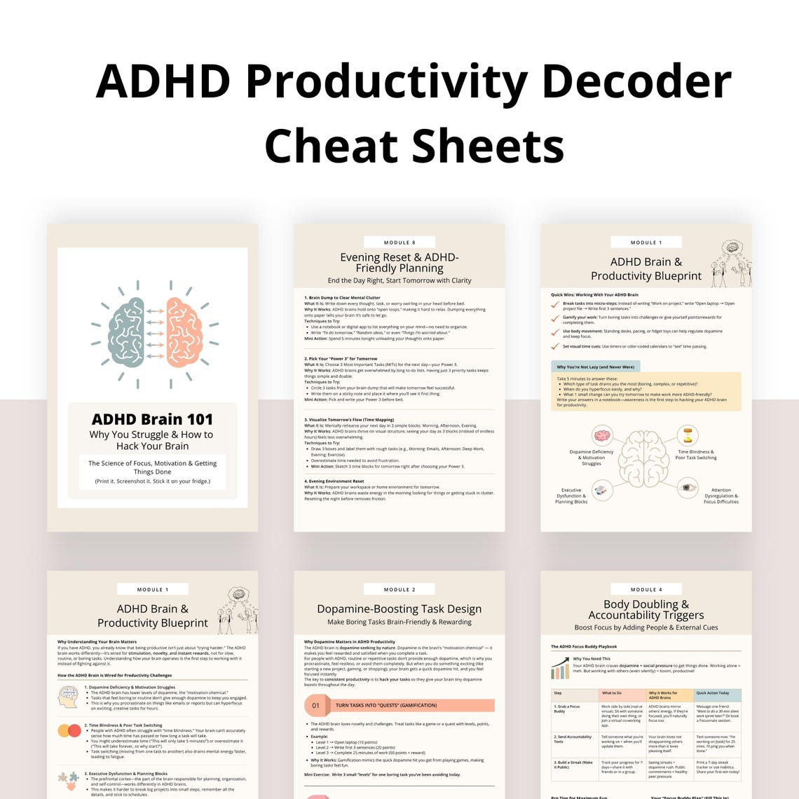 ADHD Productivity Decoder Cheat Sheets, Focus Strategies Worksheet ...