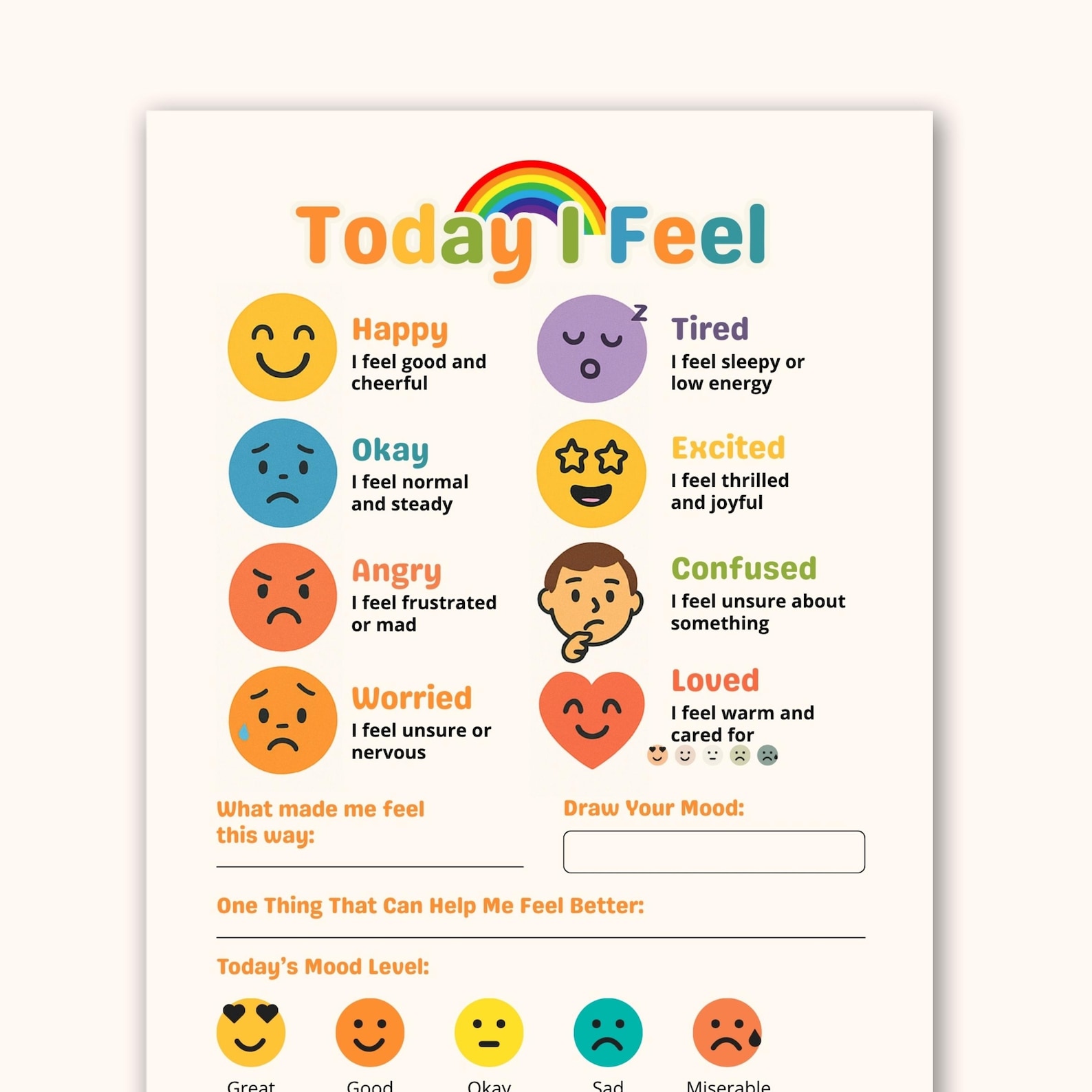 Mood Tracker for Kids, Feelings Chart Printable for Emotional Learning ...