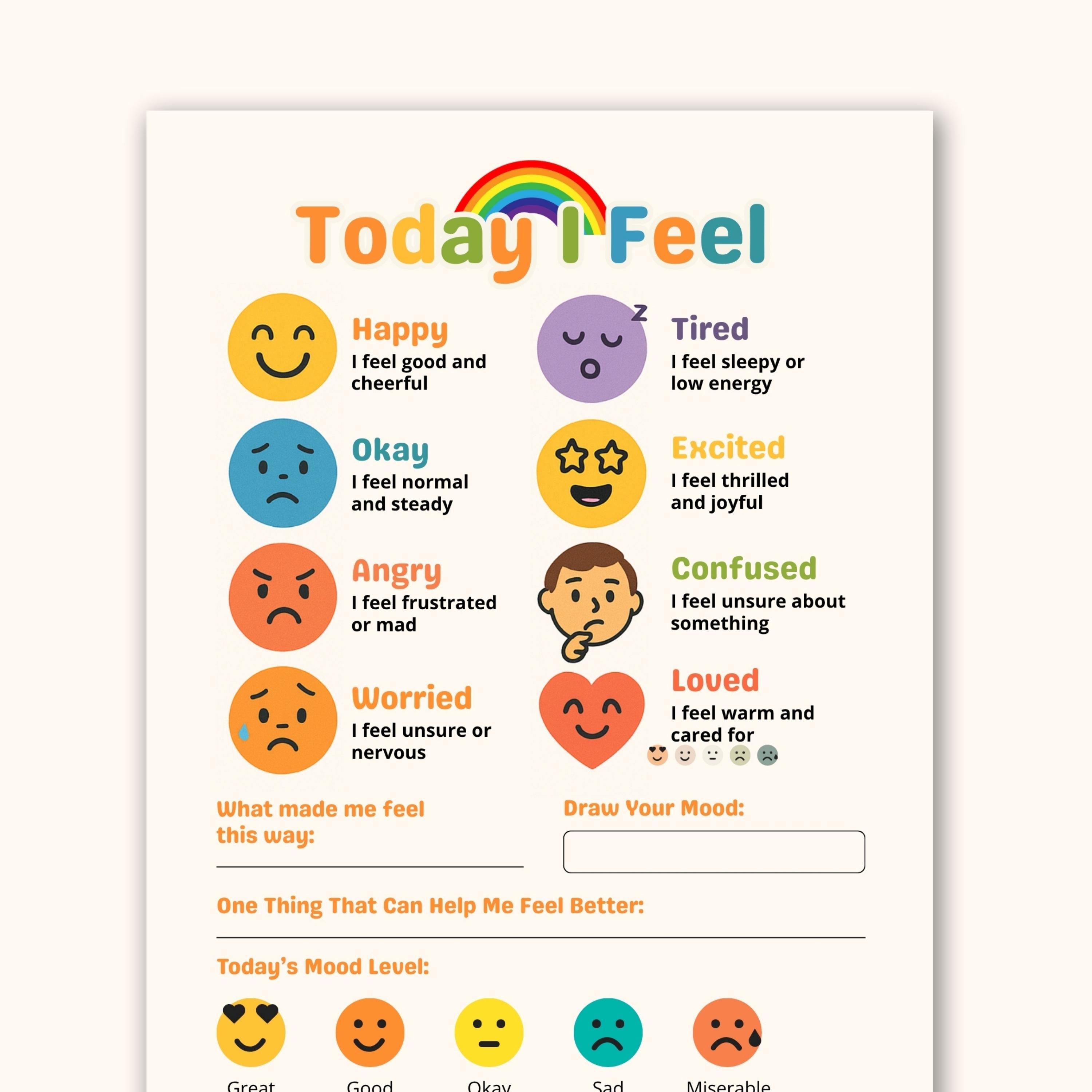 Mood Tracker for Kids, Feelings Chart Printable for Emotional Learning ...