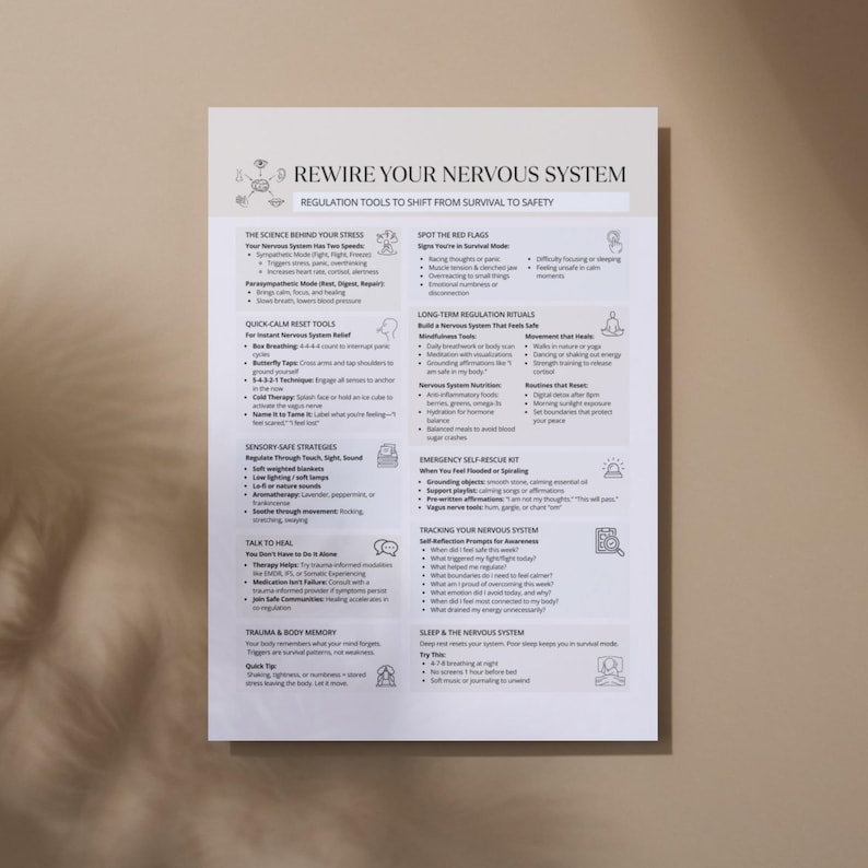 Nervous System Regulation Cheat Sheet, Trauma Healing, Stress Relief ...