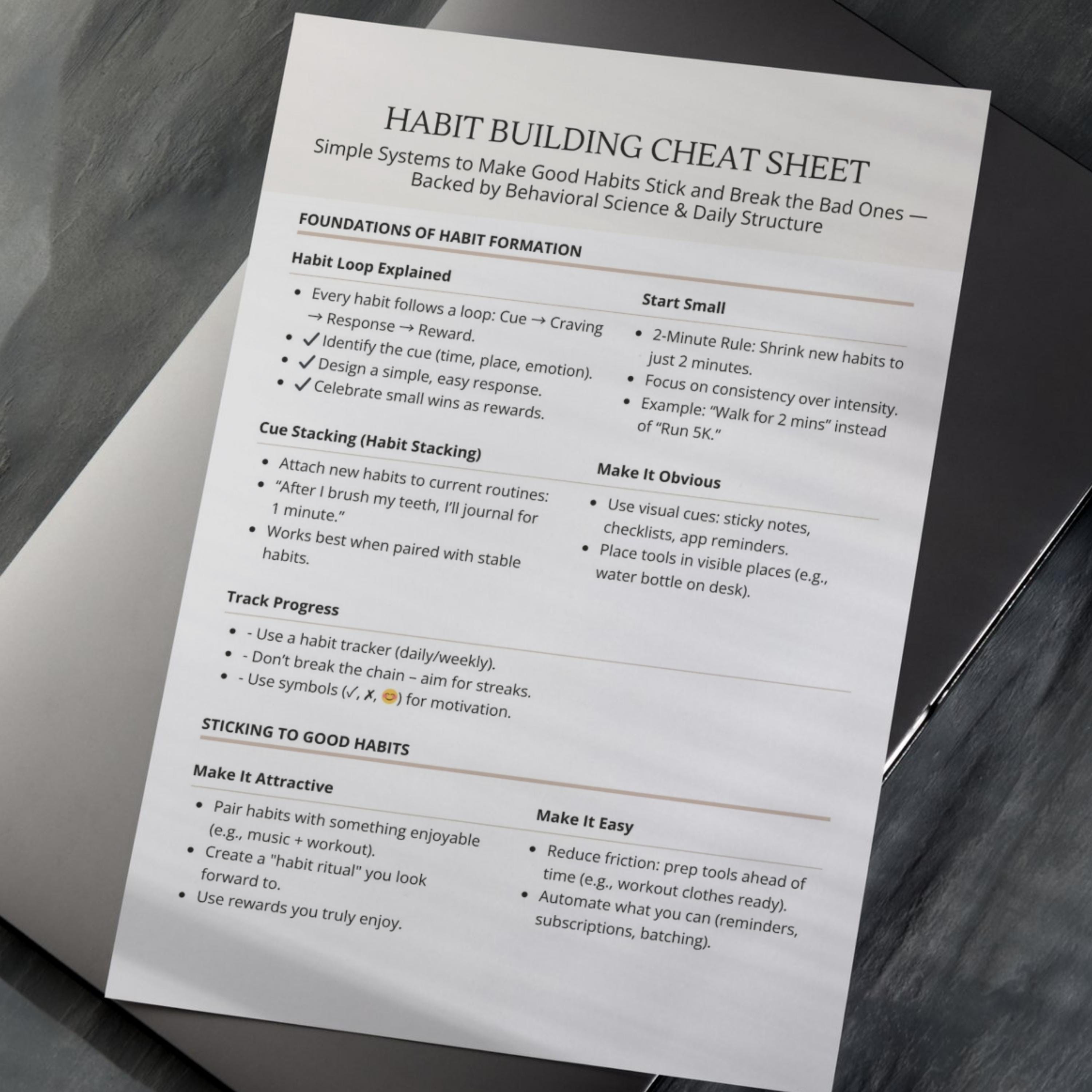 Habit Building Cheat Sheet, Atomic Habits Printable (PDF) - Etsy