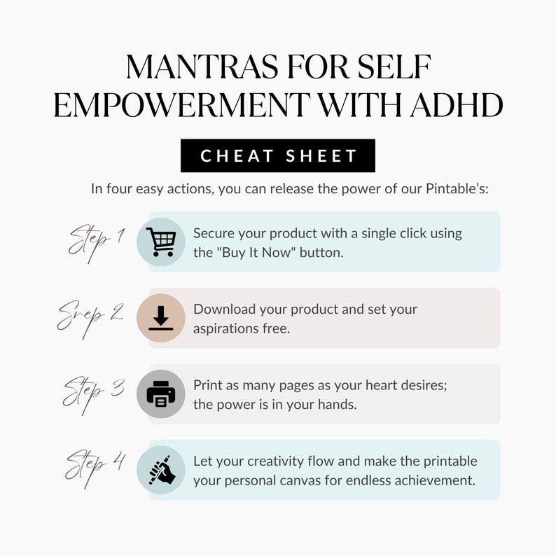 ADHD Mantras Cheat Sheet for Adults, Self Regulation Printable PDF - Etsy