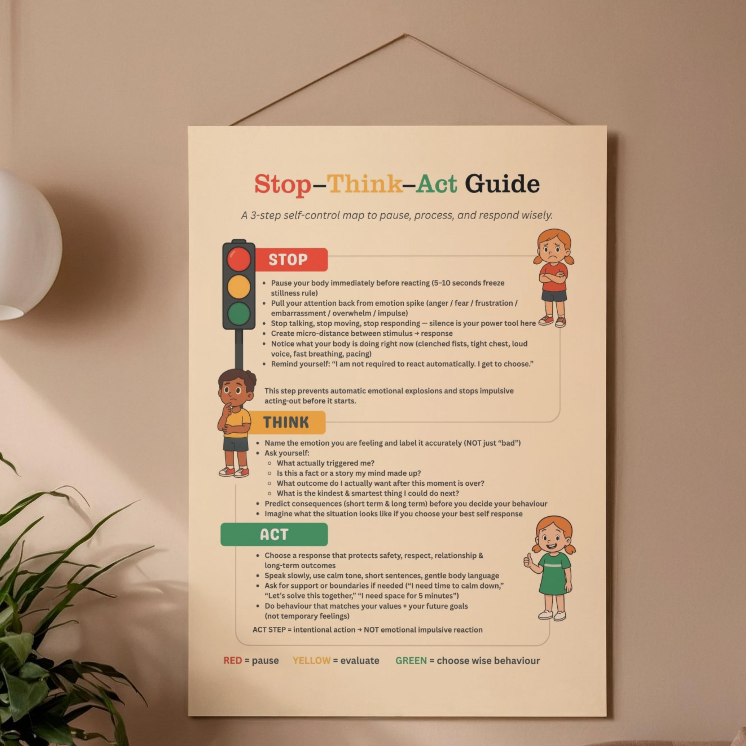 Stop Think Act Guide, Emotional Regulation and Self Control Chart for ...