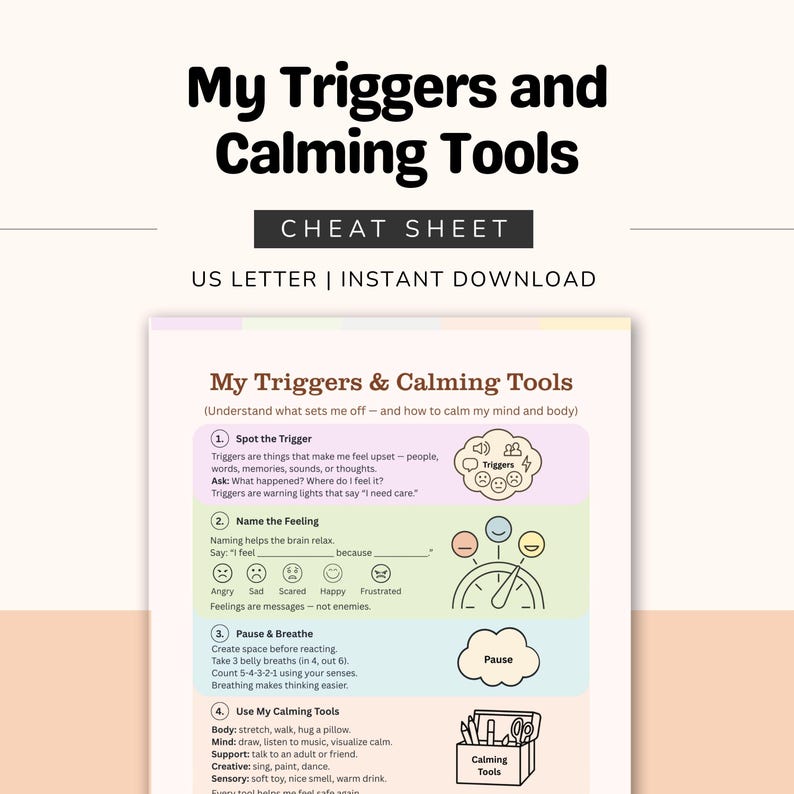 My Triggers and Calming Tools, Emotional Regulation Printable for Kids ...