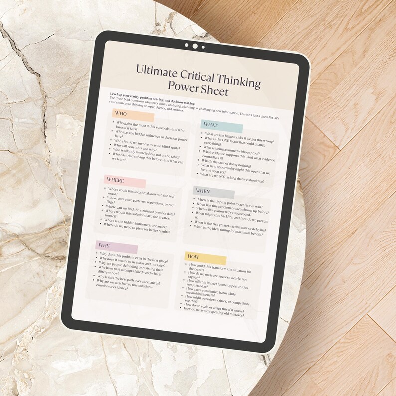 Critical Thinking Power Sheet, Decision Making Worksheet, Self ...