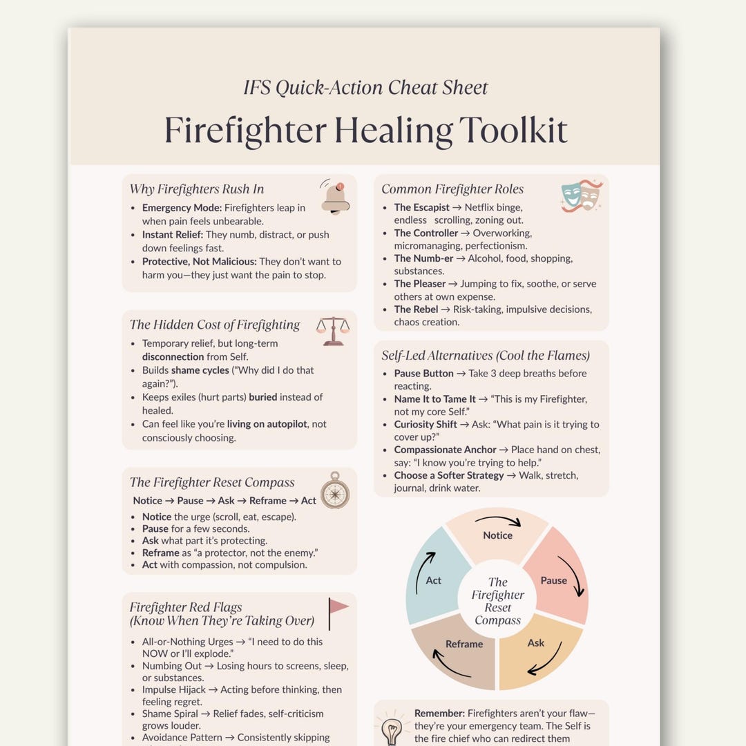 IFS Firefighter Healing Toolkit, Trauma Therapy Worksheet (PDF) - Etsy
