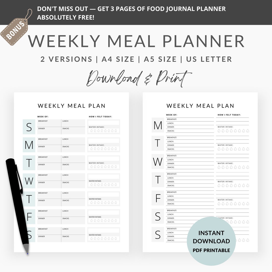 Digital Meal Plan Template for Healthy Eating, Printable Weekly Food ...