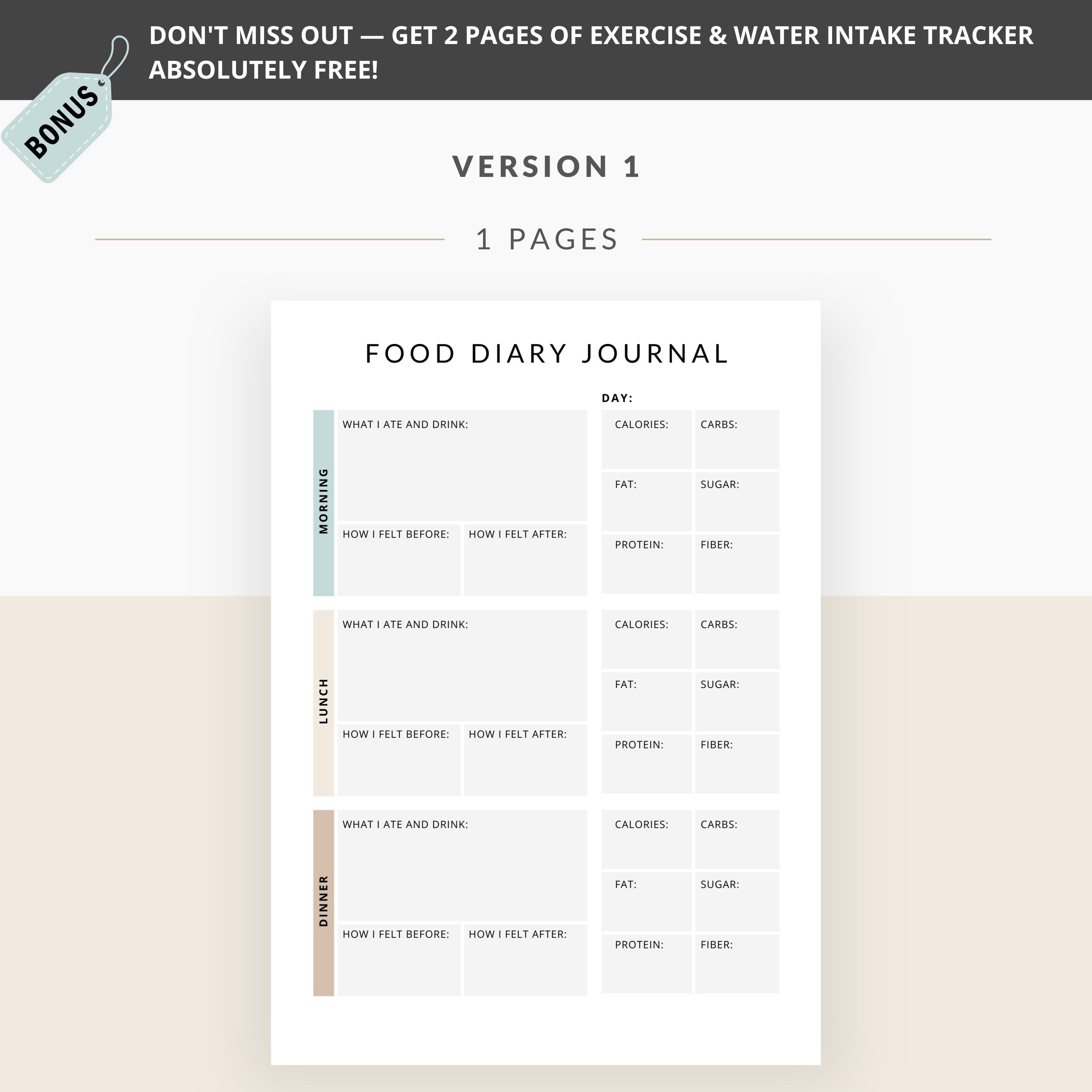 Printable Daily Food Diary Journal for Mindful Eating Practices, Meal ...