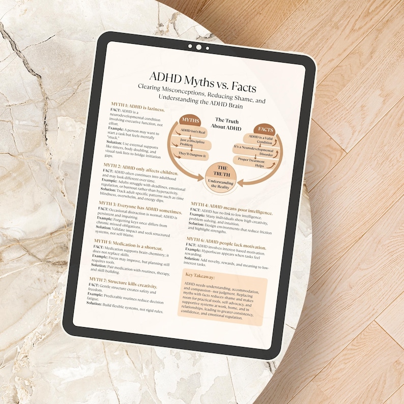 ADHD Myths Vs Facts Cheat Sheet, Adult ADHD Printable, Therapy ...
