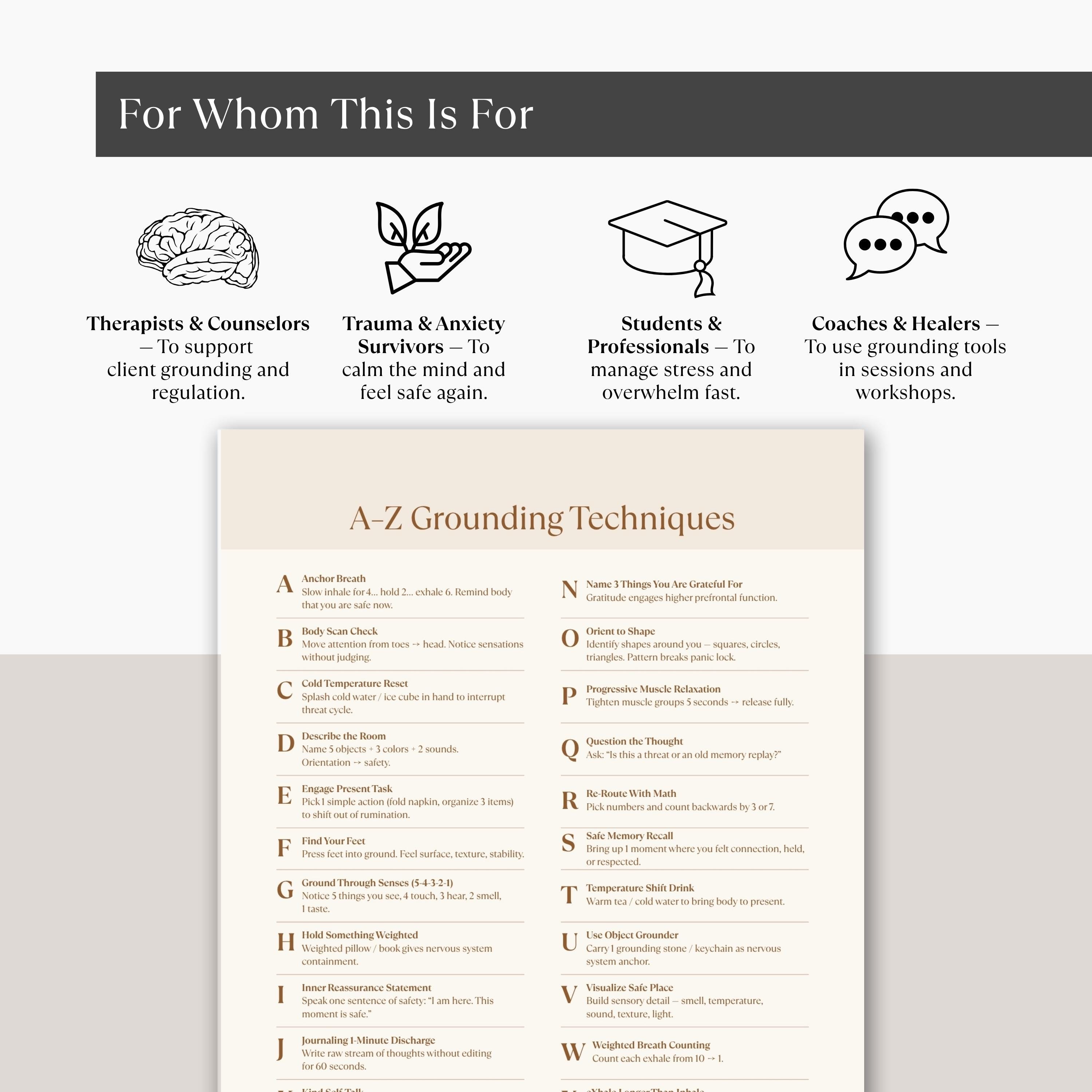 A–Z Grounding Techniques Printable, Anxiety Relief and Mindfulness ...