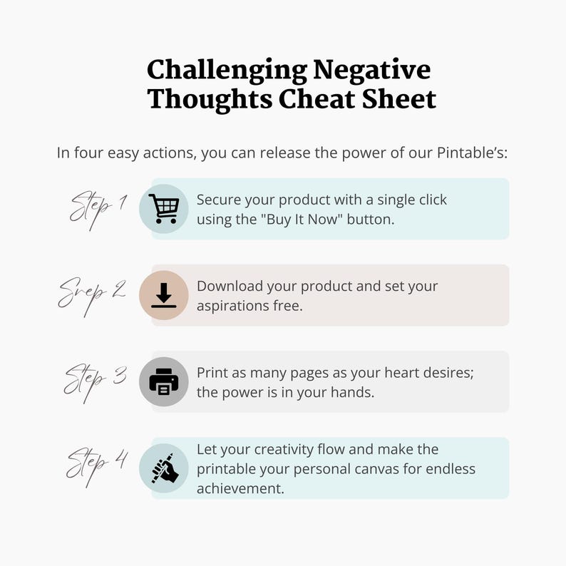 Challenging Negative Thoughts Cheat Sheet, CBT Thought Reframing ...