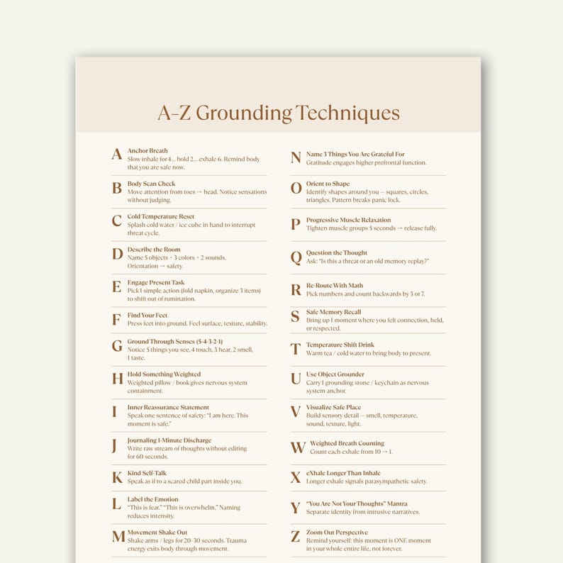 A–Z Grounding Techniques Printable, Anxiety Relief and Mindfulness ...