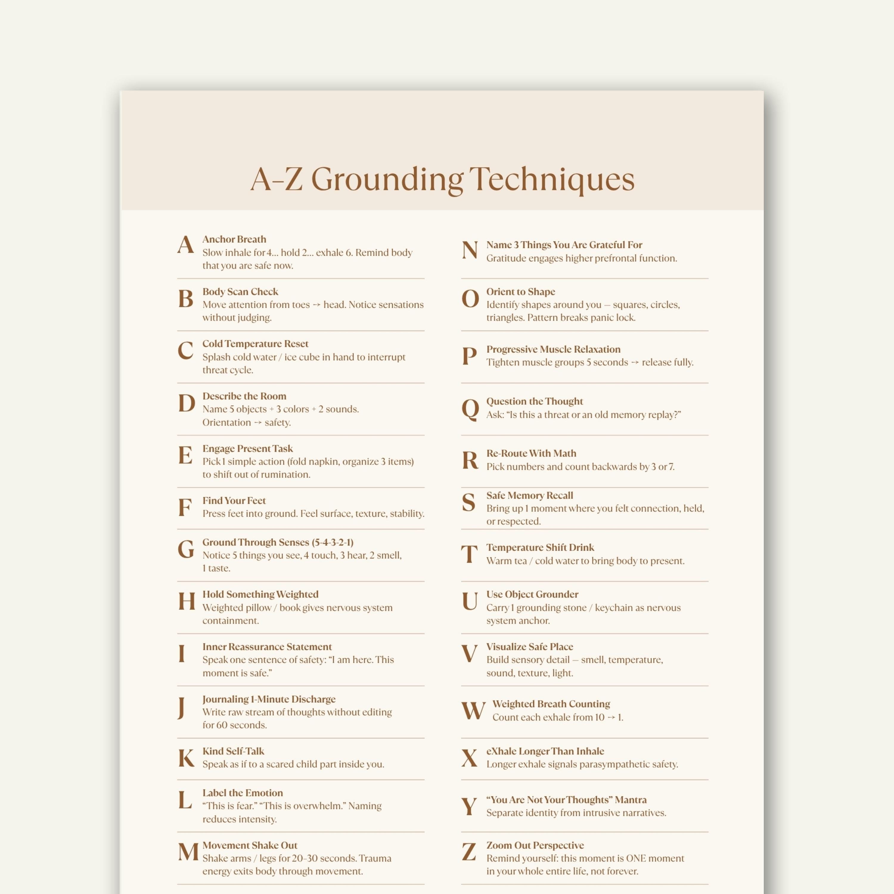 A–Z Grounding Techniques Printable, Anxiety Relief and Mindfulness ...