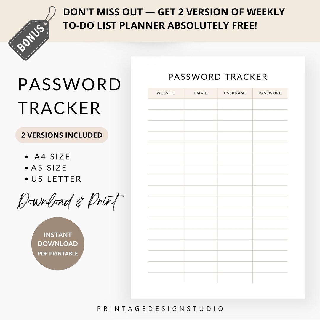 A Comprehensive Password Tracker for Security, Simplify Your Life With ...