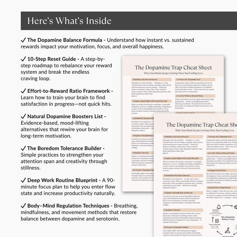 The Dopamine Trap Cheat Sheet, Mindfulness Printable for Focus and ...