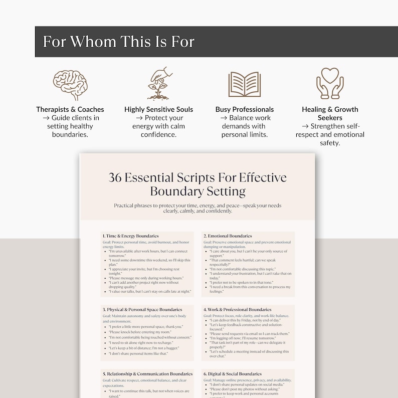 Boundary Setting Scripts Printable, Self Care Communication Cheat Sheet, Therapy Worksheet - Etsy