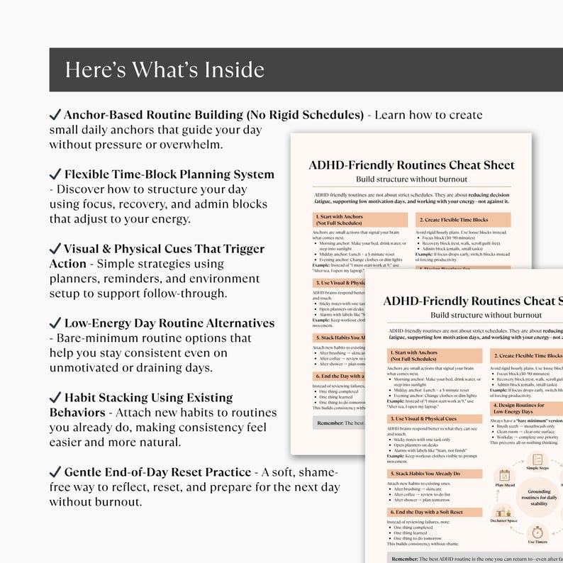 ADHD Friendly Routines Cheat Sheet, Flexible Daily Routine Printable ...