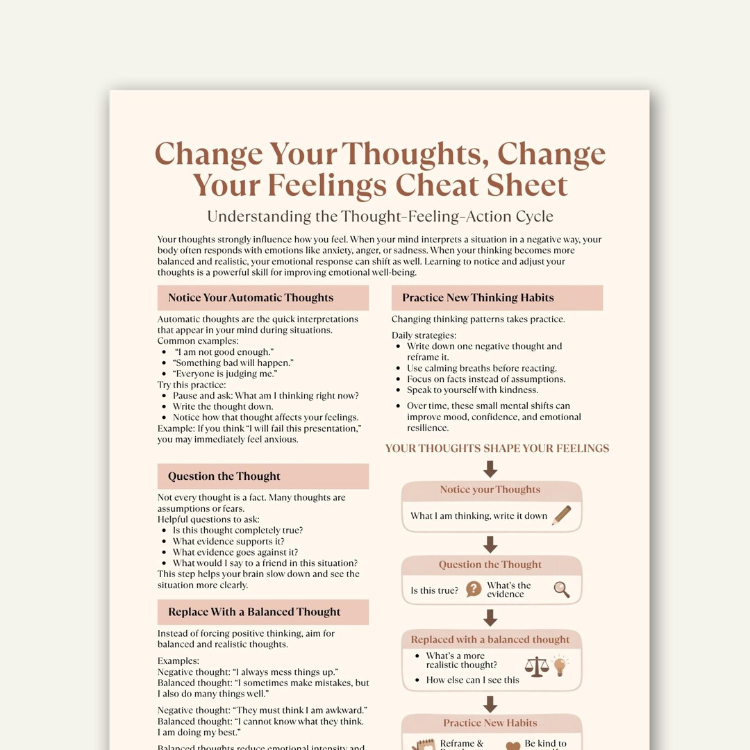 CBT Thought Reframing Worksheet, Anxiety Mindset Tool (digital PDF) - Etsy
