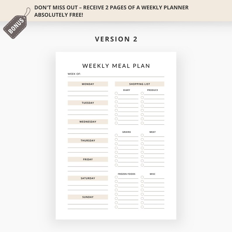 Meal Planning Template for Healthy Eating Habits, Meal Prep Planner for ...