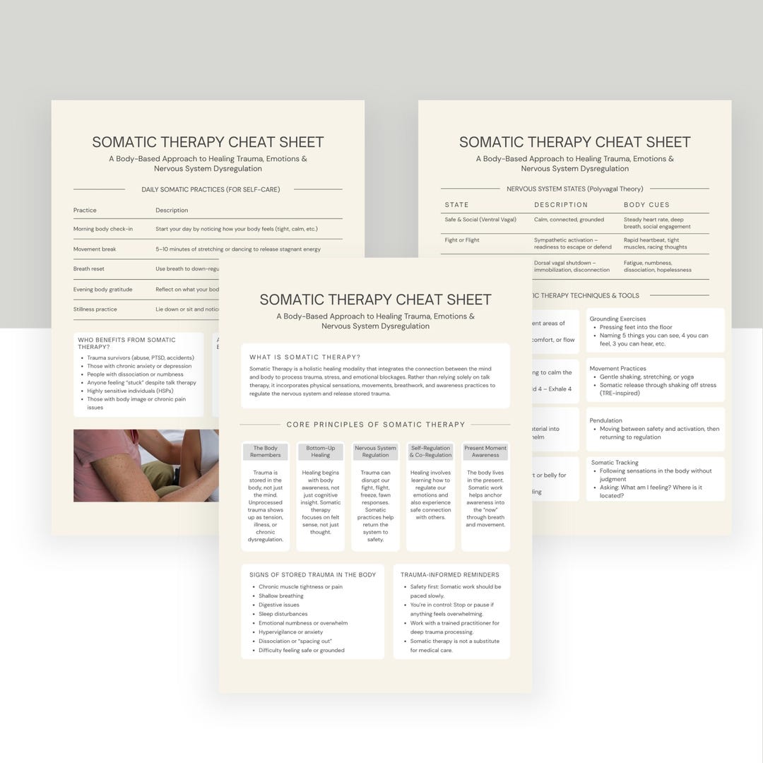 Somatic Therapy Cheat Sheet, Trauma Healing and Nervous System ...